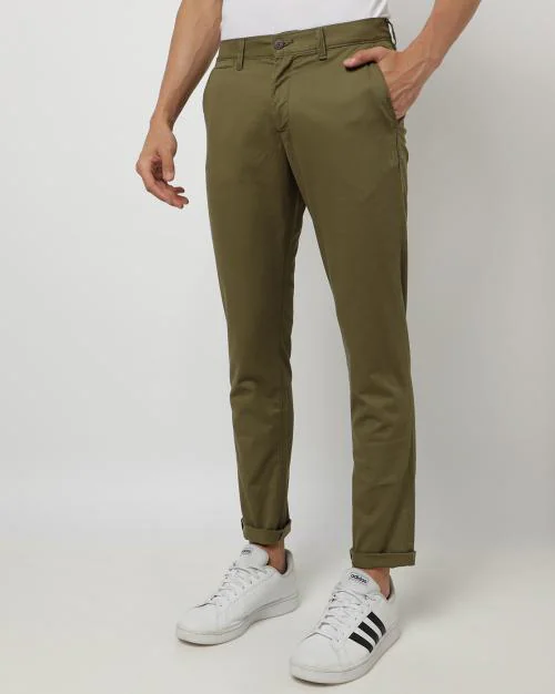Buy Tapered Fit Flat-Front Chinos with Insert Pockets Online at Best ...