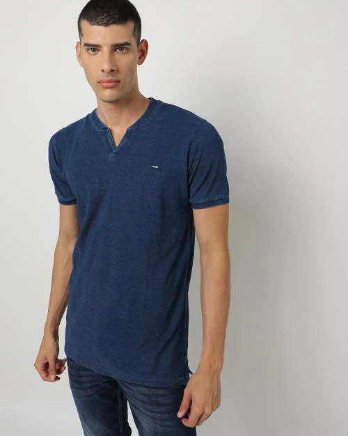 Buy Regular Fit Lightly Washed Cotton T-Shirt Online at Best Prices in ...