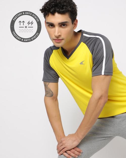 Buy V-neck T-shirt with Contrast Raglan Sleeves Online at Best Prices ...