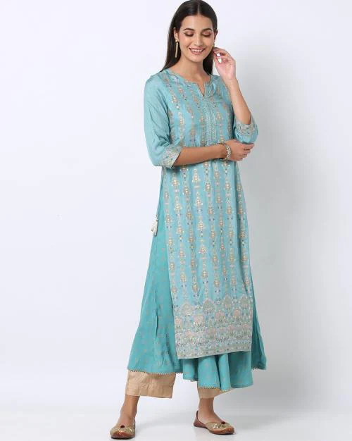 Buy Printed Layered A-Line Kurta with Side Tie-Ups Online at Best ...