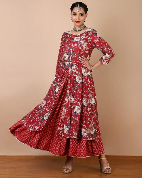 Buy Floral Print Layered Fit & Flare Dress Online at Best Prices in ...