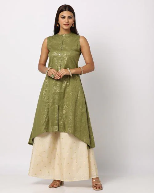 Buy Foil Print A-Line Kurta with Step Hemline Online at Best Prices in ...