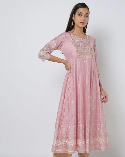 Buy A-line Kurta with Yoke Embroidery Online at Best Prices in India ...