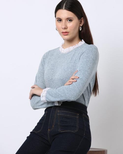 Buy Heathered Twofer Top with Lace Trim Online at Best Prices in India ...