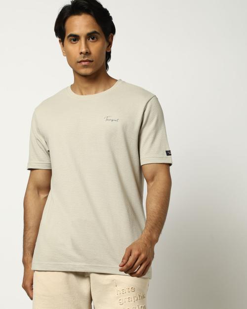 Buy Regular Fit Popcorn Textured Crew-Neck T-Shirt Online at Best ...