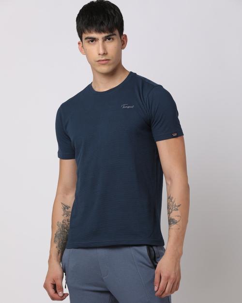 Buy Regular Fit Popcorn Textured Crew-Neck T-Shirt Online at Best ...