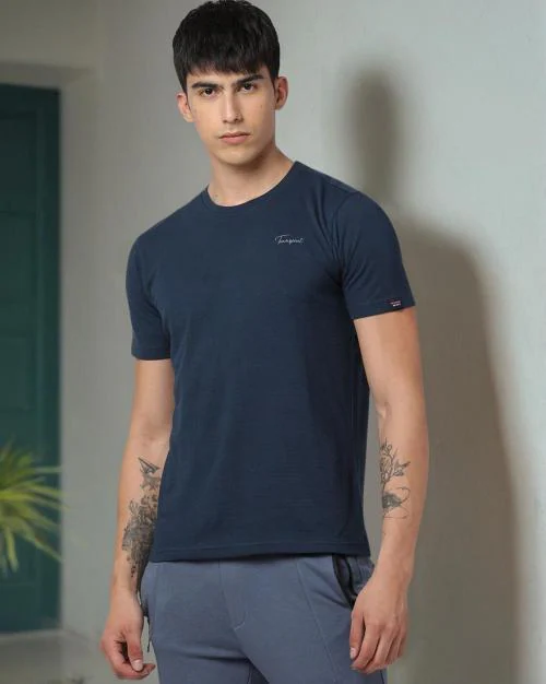 Buy Regular Fit Popcorn Textured Crew-Neck T-Shirt Online at Best ...