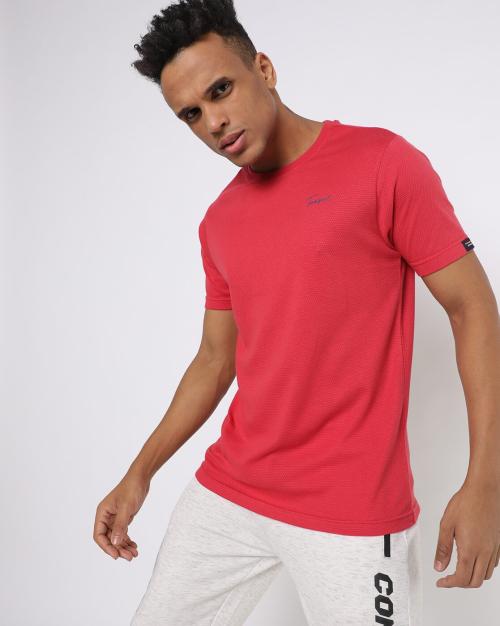 Buy Regular Fit Popcorn Textured Crew-Neck T-Shirt Online at Best ...
