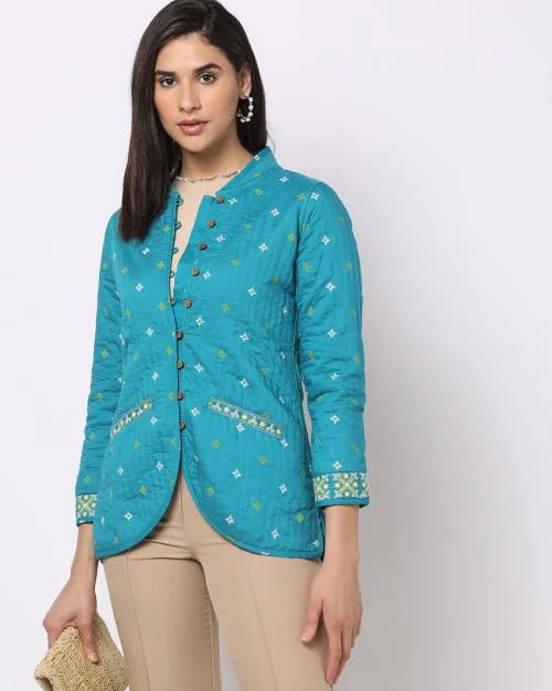 Buy Printed Quilted Jacket with Insert Pockets Online at Best Prices in ...