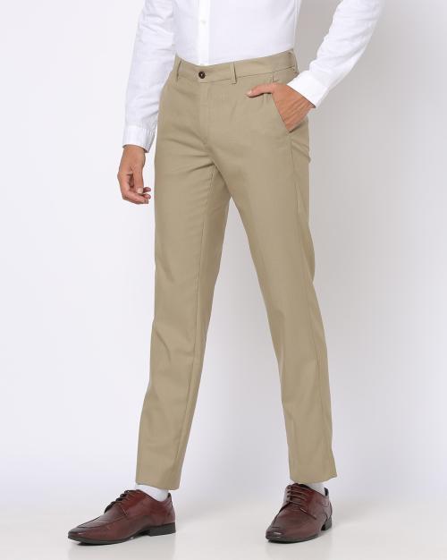Buy Slim Fit Flat-Front Trousers with Insert Pockets Online at Best ...