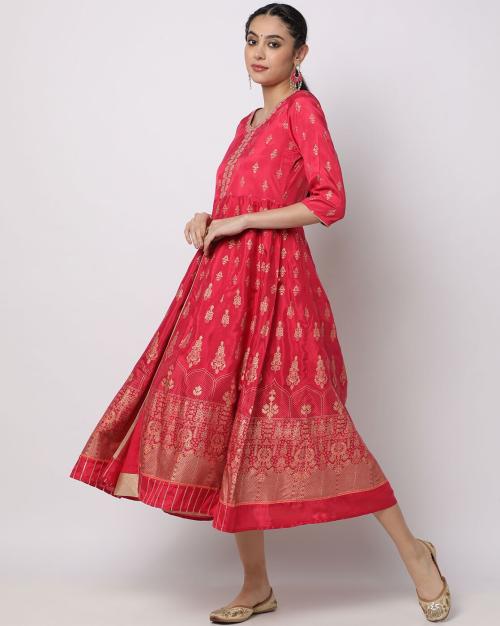 Buy Motif Print Flared Dress with Inner Online at Best Prices in India ...