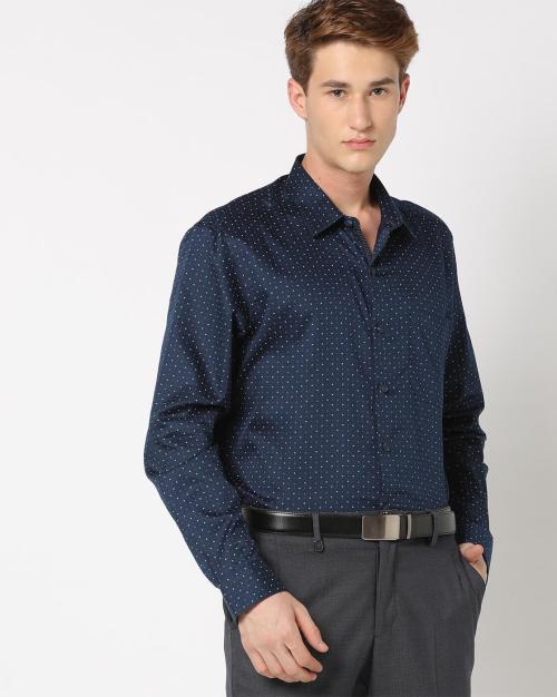 Buy Men Micro Print Slim Fit Cotton Shirt with Patch Pocket Online at ...