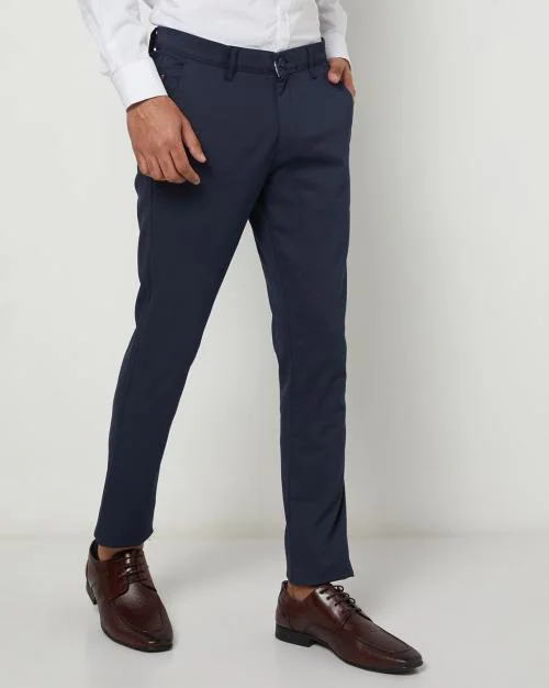 Buy Skinny Fit Flat-Front Trousers Online at Best Prices in India ...