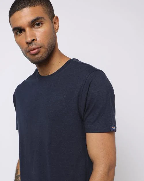 Buy Regular Fit Core Slub Crew-Neck T-Shirt with Brand Print Online at ...