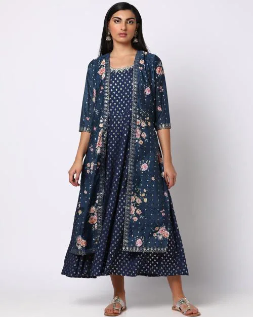Buy Kedra Floral Print Layered A-Line Dress Online at Best Prices in ...