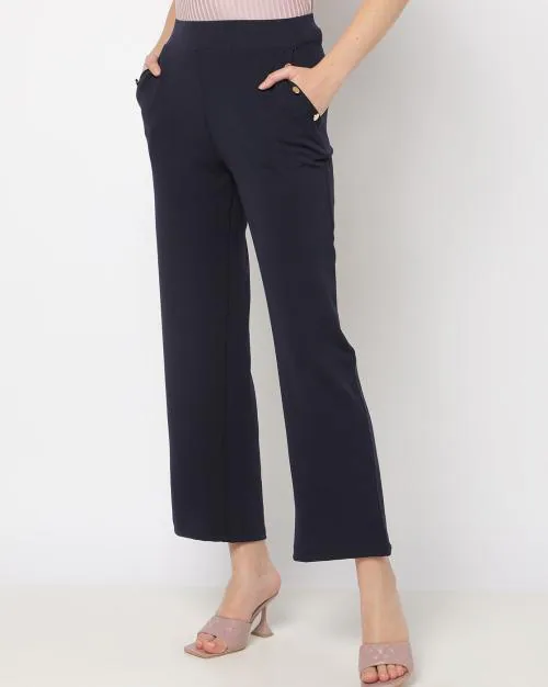 Buy Slim Fit Flat-Front Pants with Insert Pockets Online at Best Prices ...