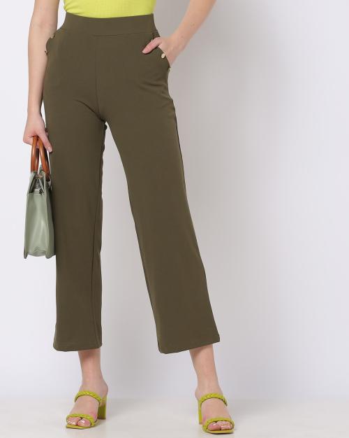 Buy Slim Fit Flat-Front Pants with Insert Pockets Online at Best Prices ...