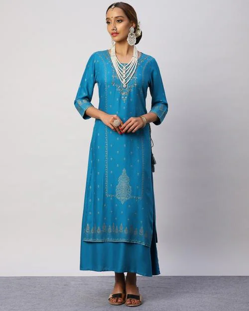 Buy Embellished Layered A-Line Dress with Side Tie-Ups Online at Best ...