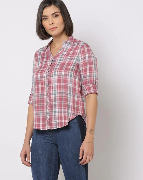 Buy Checked Shirt with Y-Notch Placket Online at Best Prices in India ...
