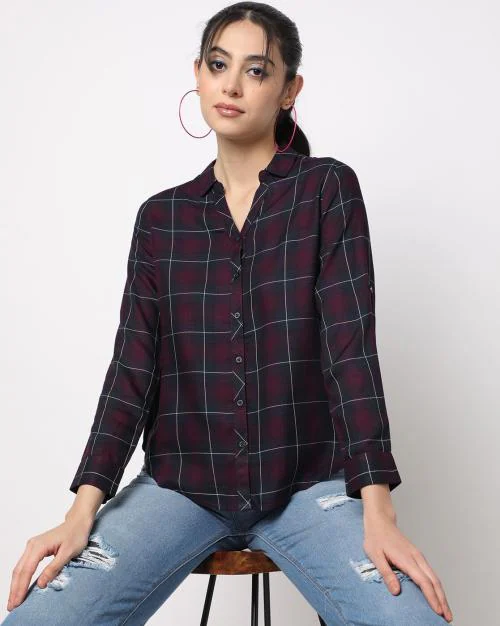 Buy Checked Shirt with Y-Notch Placket Online at Best Prices in India ...