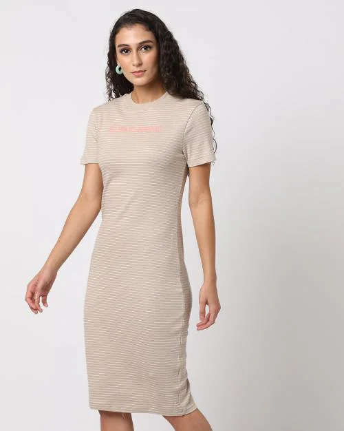 Buy Striped Round-Neck Bodycon Dress Online at Best Prices in India ...
