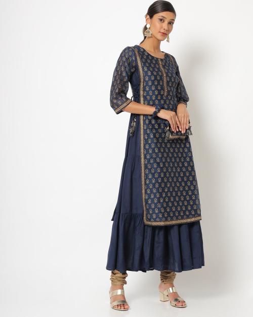 Buy Printed Layered Flared Dress with Side Tie-Ups Online at Best ...