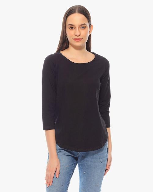 Buy Round-Neck Top with Curved Hemline Online at Best Prices in India ...