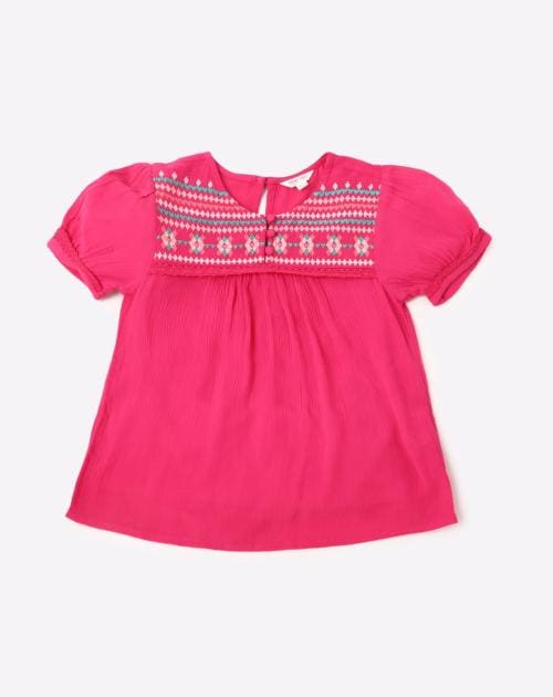 Buy Round-Neck Top with Embroidered Yoke Online at Best Prices in India ...