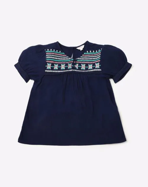 Buy Round-Neck Top with Embroidered Yoke Online at Best Prices in India ...
