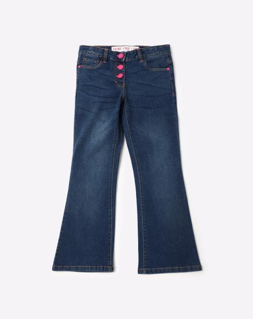 Buy Washed Flared Denim Jeans with Button Closure Online at Best Prices ...