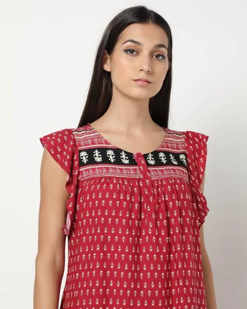 Buy Floral Print Round-Neck Nightie Online at Best Prices in India ...