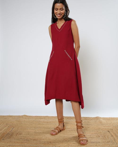 Buy Women Textured Cotton High-Low Hemline Dress Online at Best Prices ...