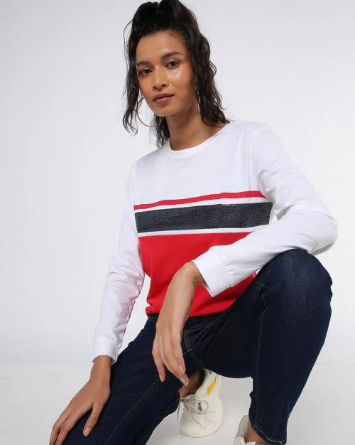 Buy Colourblock Crew-Neck T-shirt with Embellished Panel Online at Best ...