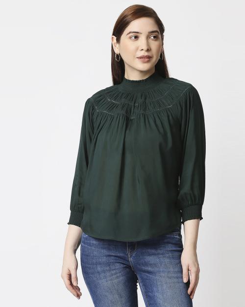 Buy Gathered Yoke Top with Lace Accent Online at Best Prices in India ...