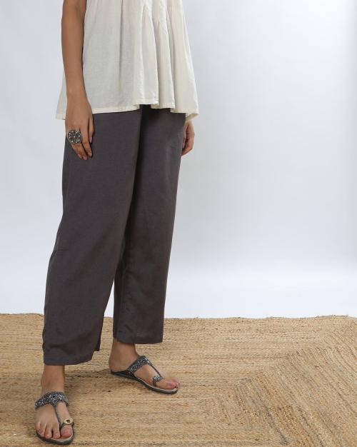 Buy Women Flat-Front Pants with Insert Pockets Online at Best Prices in ...
