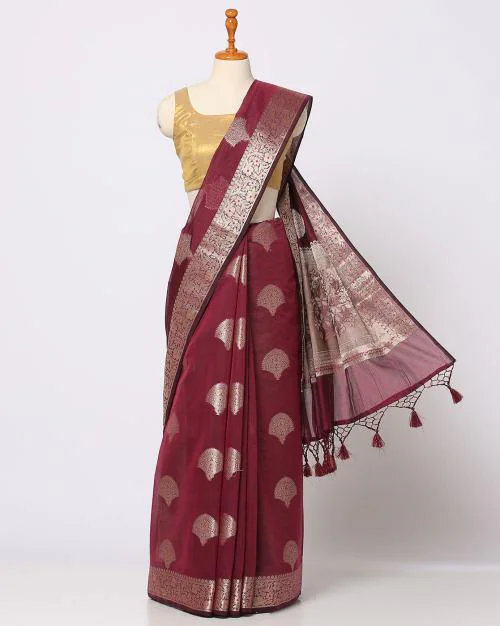 Buy Women Zari-Woven Saree with Tasseled Hem Online at Best Prices in ...