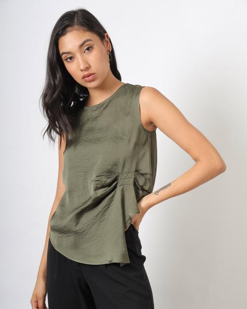 Buy Women Round-Neck Top with Elasticated Waist Seam Online at Best ...