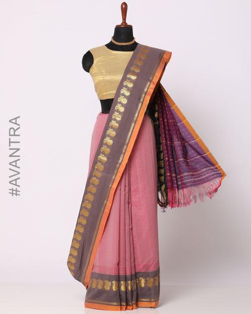 Buy Checked Saree with Zari Border Online at Best Prices in India ...