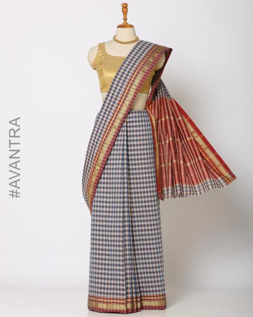 Buy Women Checked Saree with Zari Border Online at Best Prices in India ...