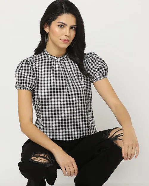 Buy Checked Top with Cuffed Sleeves Online at Best Prices in India ...