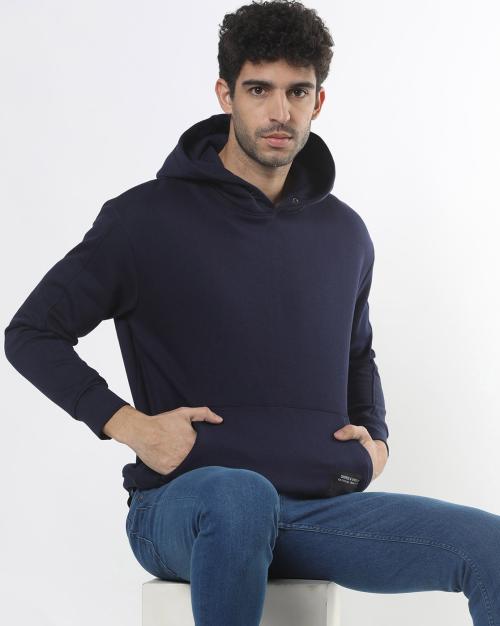 Buy Snap-Button Hoodie with Kangaroo Pocket Online at Best Prices in ...