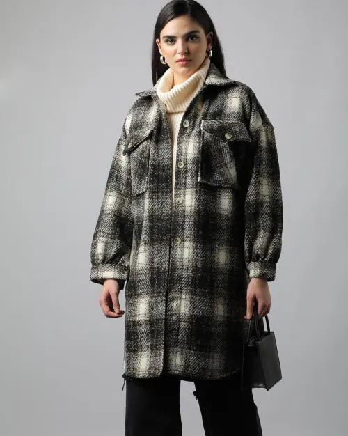 Buy Women Checked Flannel Longline Shacket Online at Best Prices in ...
