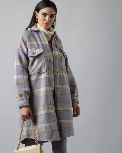 Buy Women Checked Flannel Longline Shacket Online at Best Prices in ...