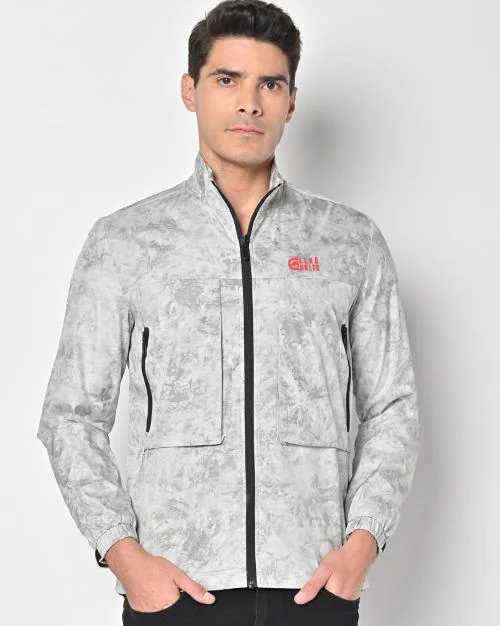 Buy Printed Slim Fit Zip-Front Jacket Online at Best Prices in India ...