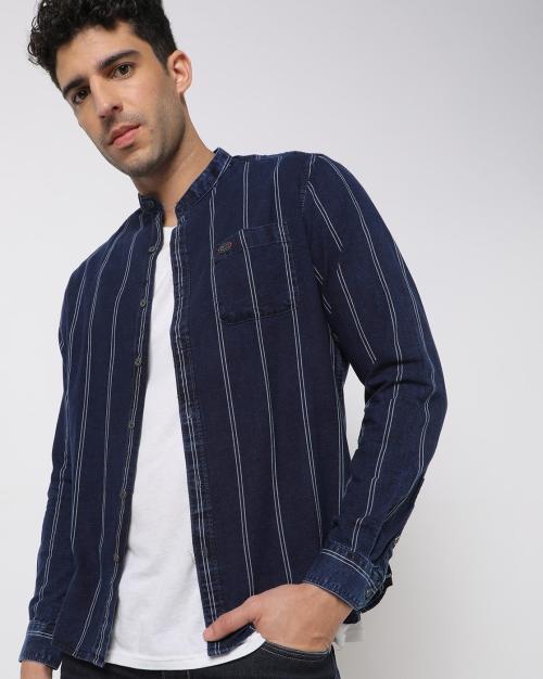 Buy Men Striped Slim Fit Single Pocket Shirt Online at Best Prices in ...