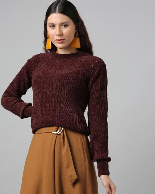 Buy Women Flat-Knit Chenille Jumper Online at Best Prices in India ...
