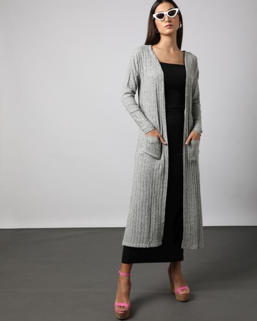 Buy Women Ribbed Open-Front Longline Shrug Online at Best Prices in ...