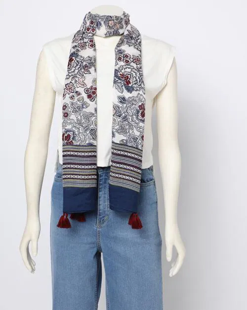 Buy Floral Print Stole with Tassels Online at Best Prices in India ...