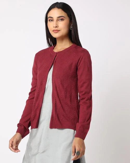 Buy Geometric-Knit Front-Open Shrug Online at Best Prices in India ...