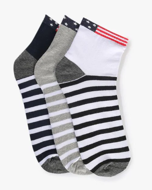 Buy Pack of 3 Striped Ankle-Length Everyday Socks Online at Best Prices ...